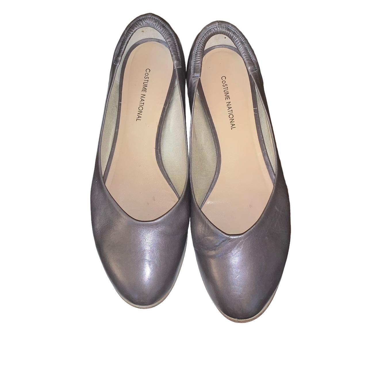 Costume National Leather Grey Slip On Ballet Flats... - Depop