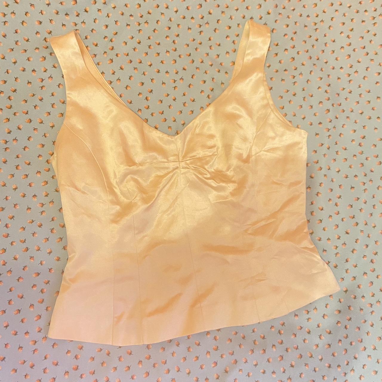 Cream Zip up satin tank top Great condition... - Depop