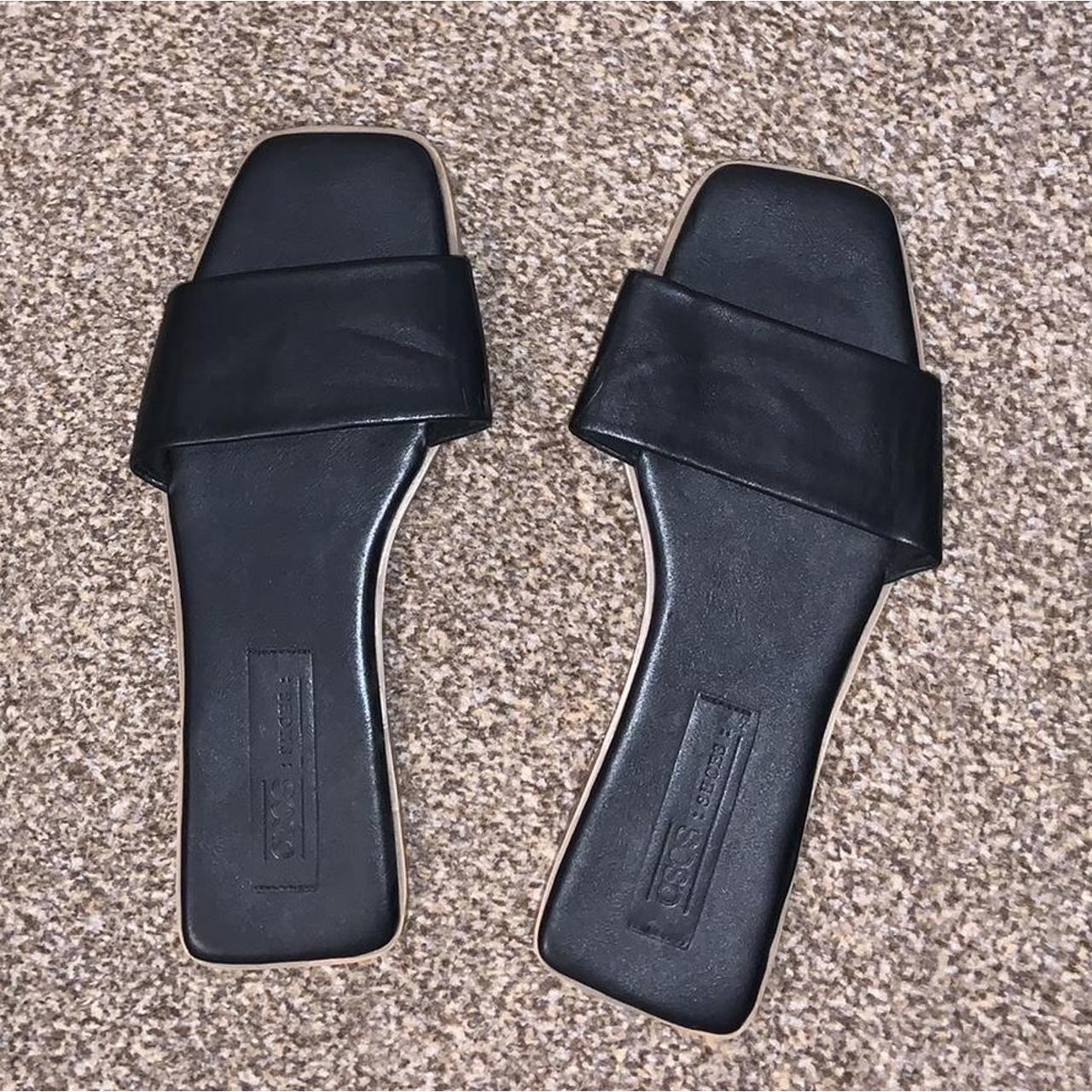 ASOS Black Faux Leather Slider Sandal Open Toe Mules... - Depop