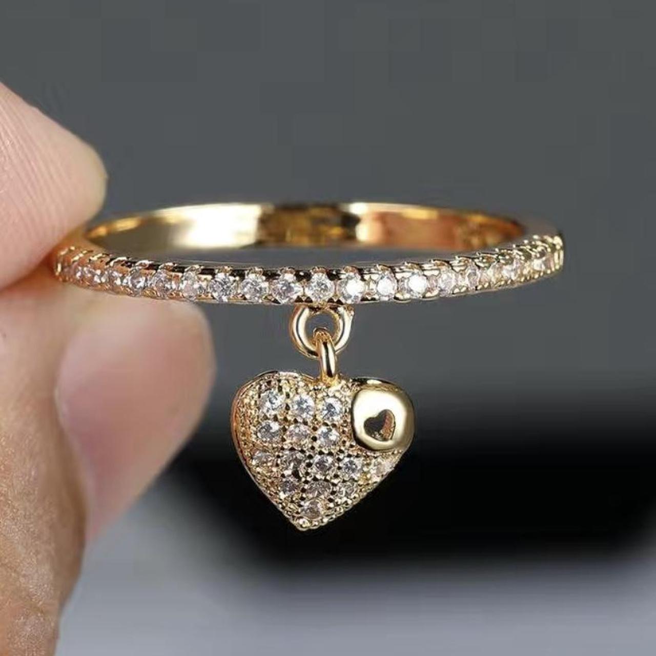 Gorgeous Dangle Ring Heart Shape Pendant 18K Gold... - Depop