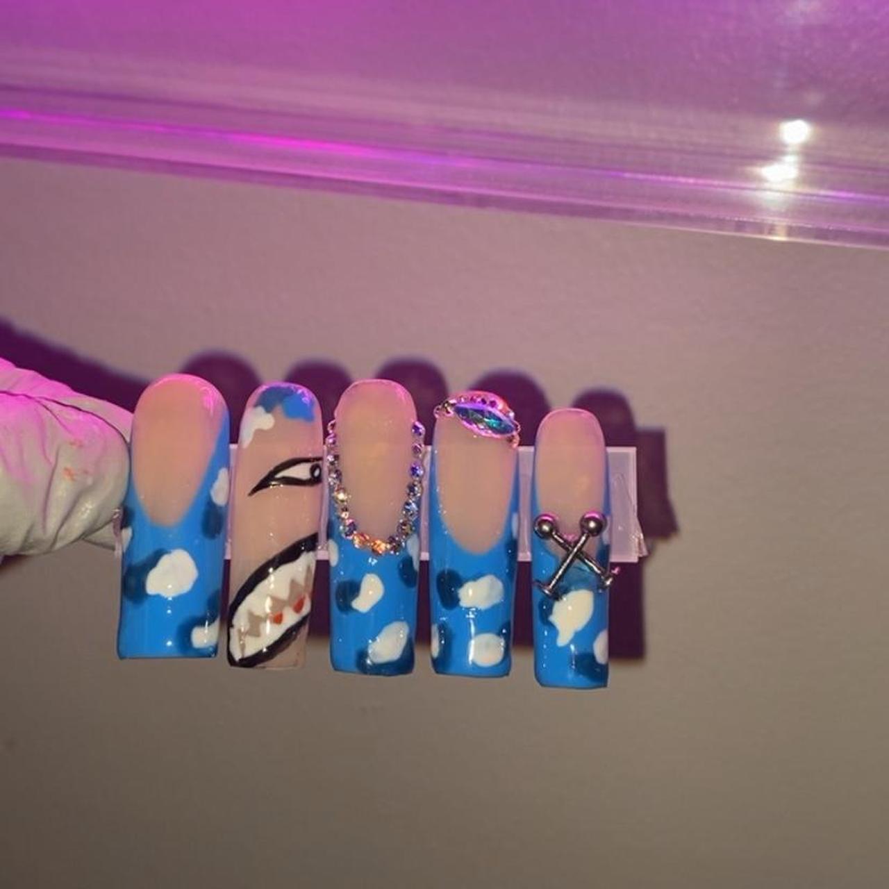 Bape acrylic press on nails 💙 Comes with file ,... - Depop