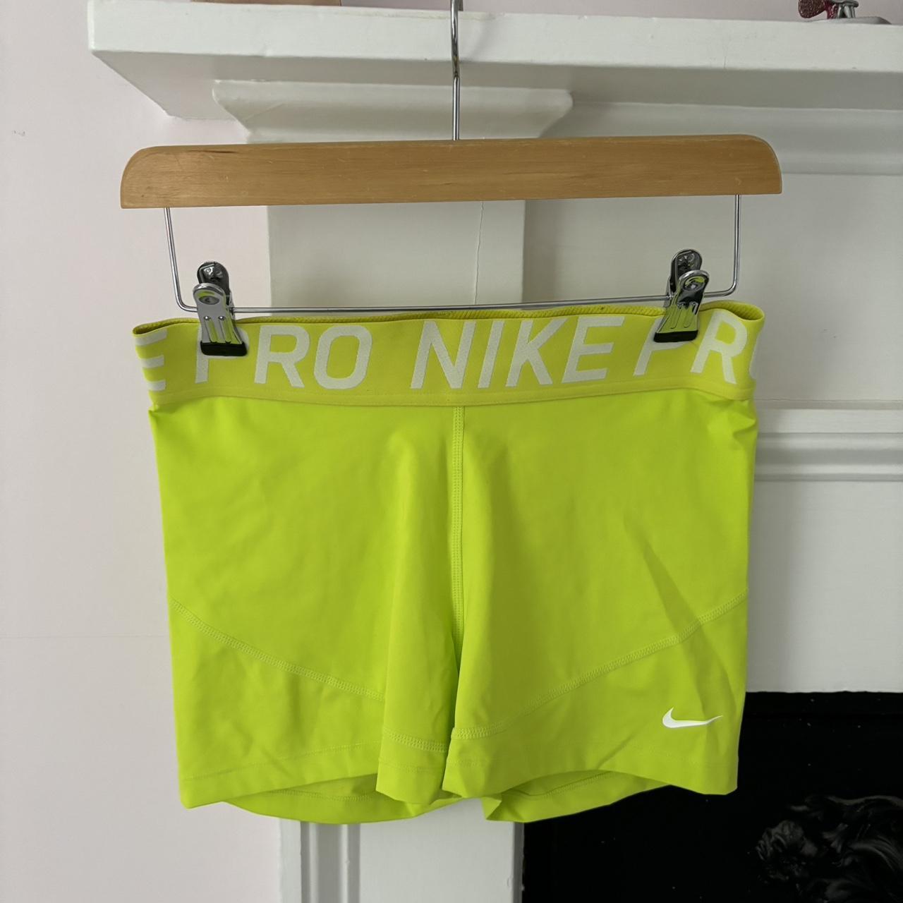Bright neon green dri fit Nike pro shorts Size... - Depop