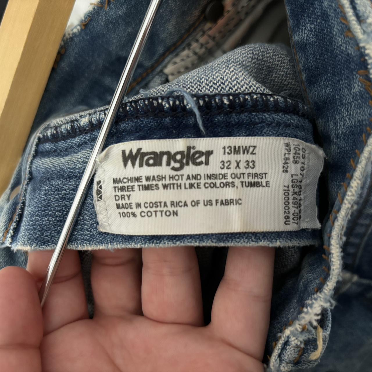 Wrangler blue denim short shorts Size 32x33... - Depop