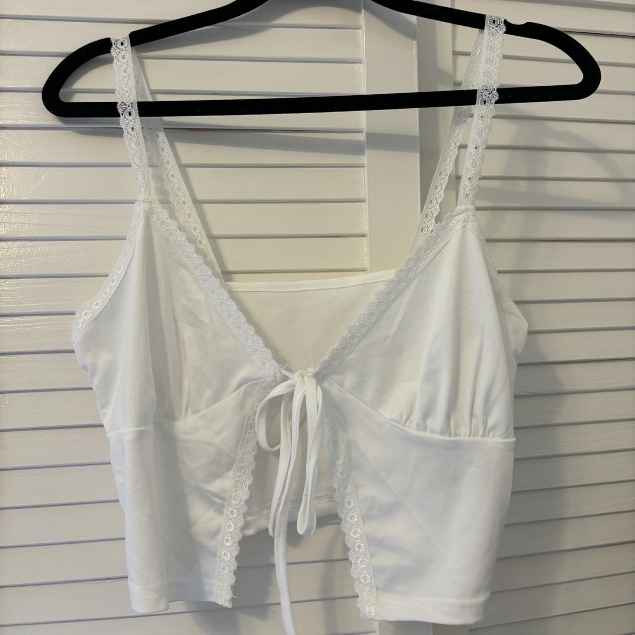 White lace wrap around floaty crop top Size... - Depop