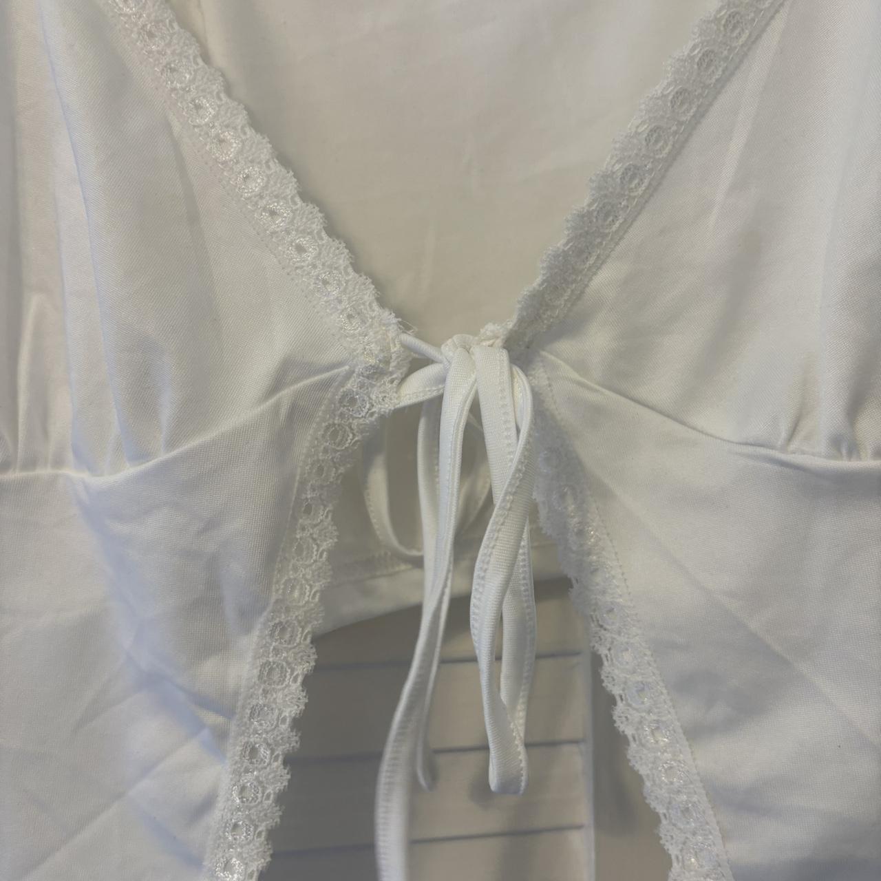 White lace wrap around floaty crop top Size... - Depop