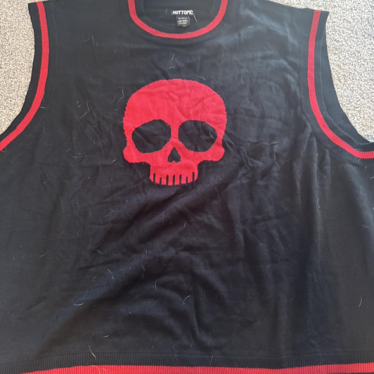 Hot Topic red and black skull sweater vest #emo... | Depop