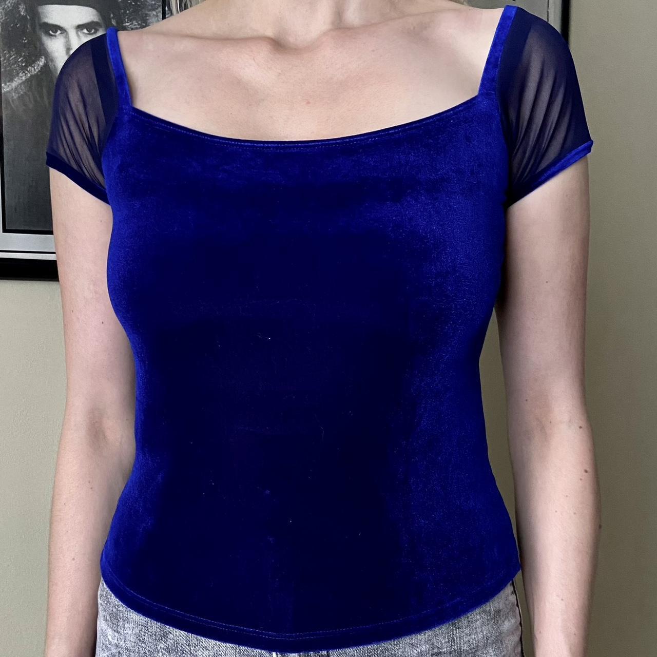 Vintage blue velvet cap sleeve top by Morbid... - Depop