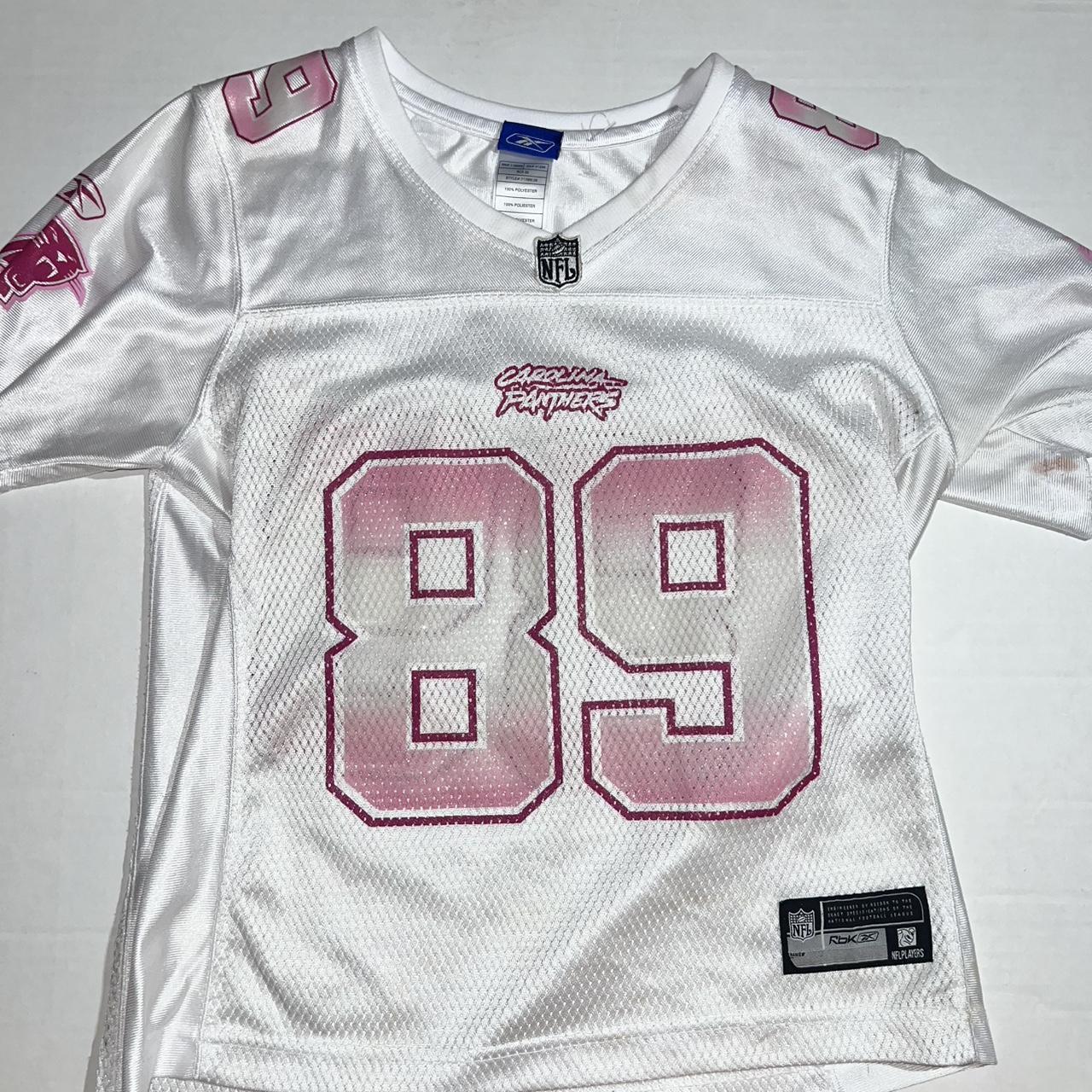 NFL VINTAGE Panthers Pink Glitter women’s white... | Depop