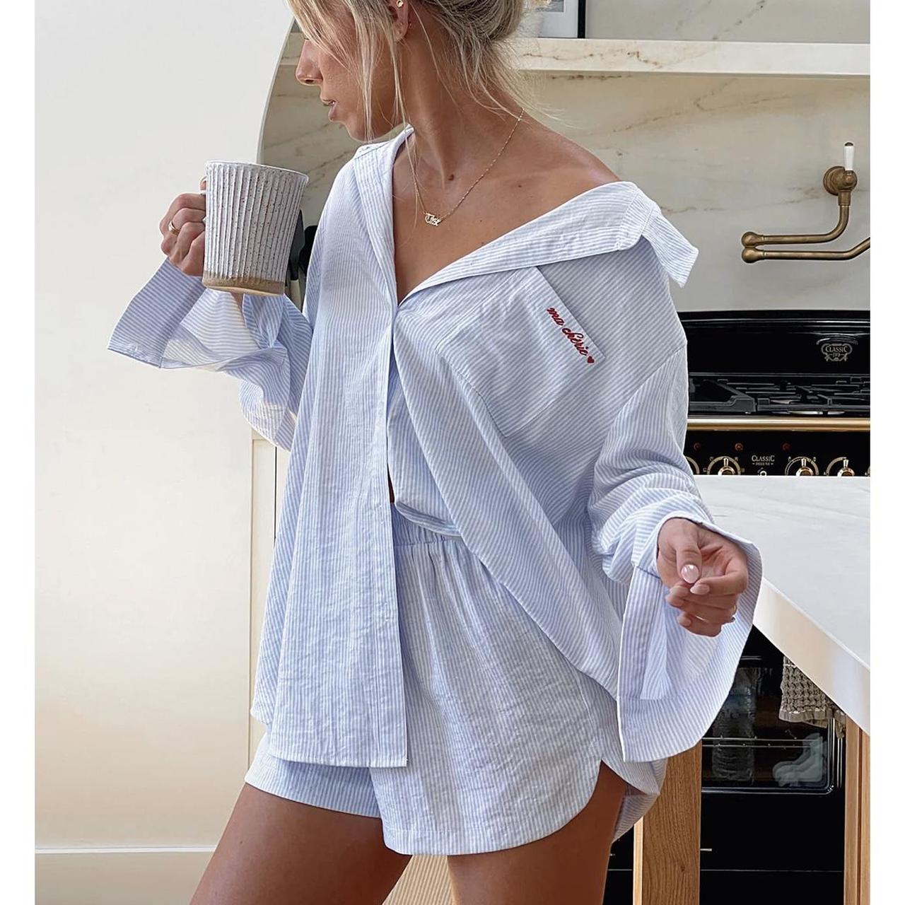 sarah day x white fox stripped pjs ☁️ size: x... - Depop