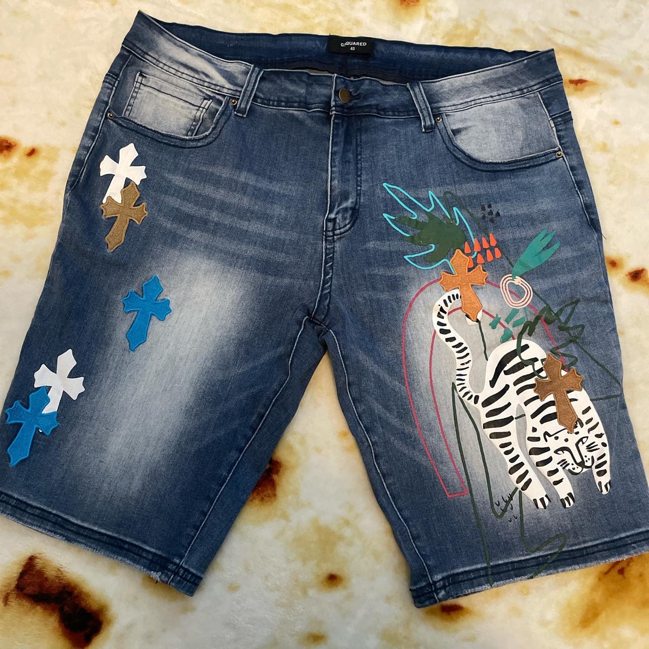 #Y2K cross embroidered with white tiger design... - Depop