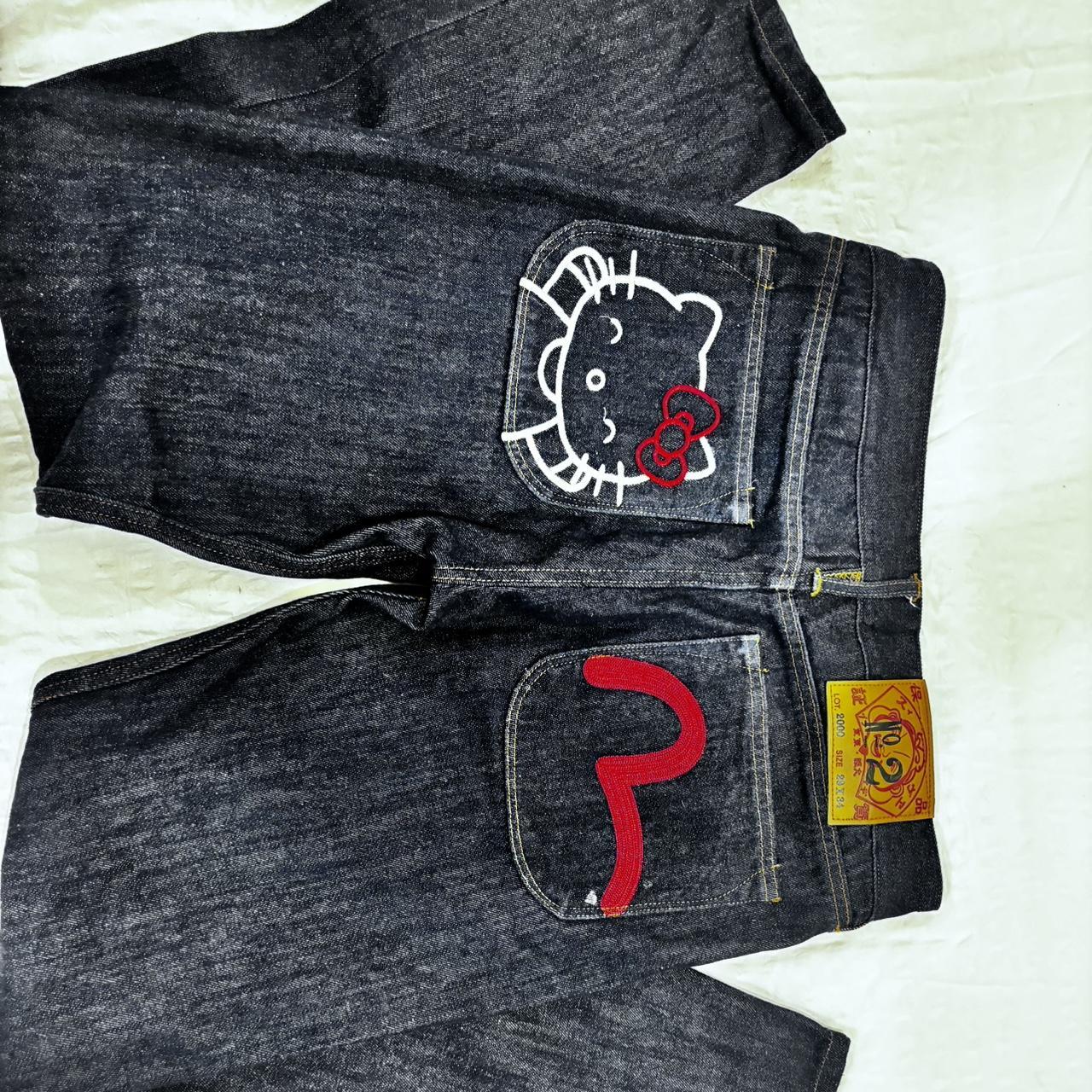 No2 Evisu x Hello Kitty jeans, basically brand new... - Depop