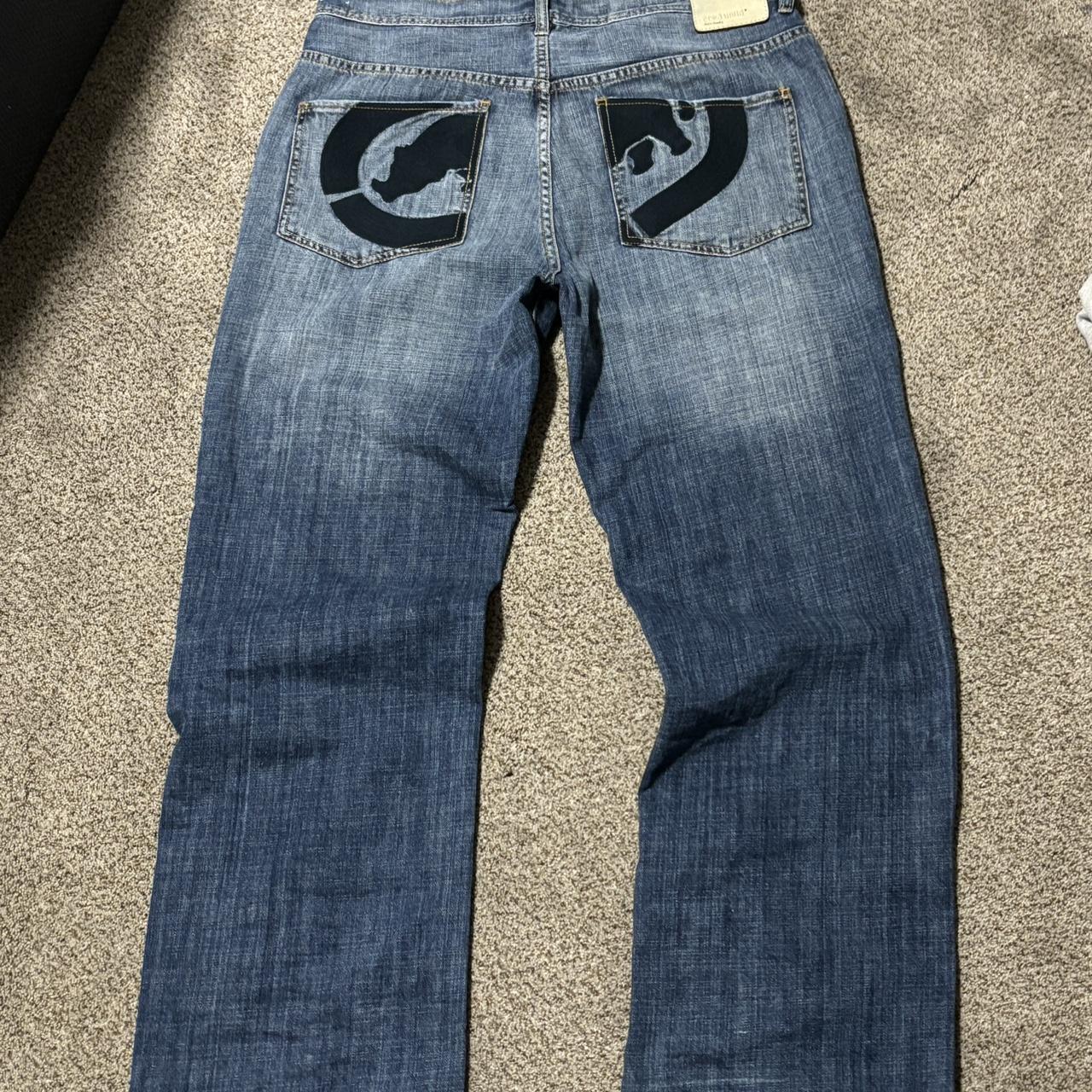 Ecko Unltd. blue and navy baggy jeans size: 36x32... - Depop