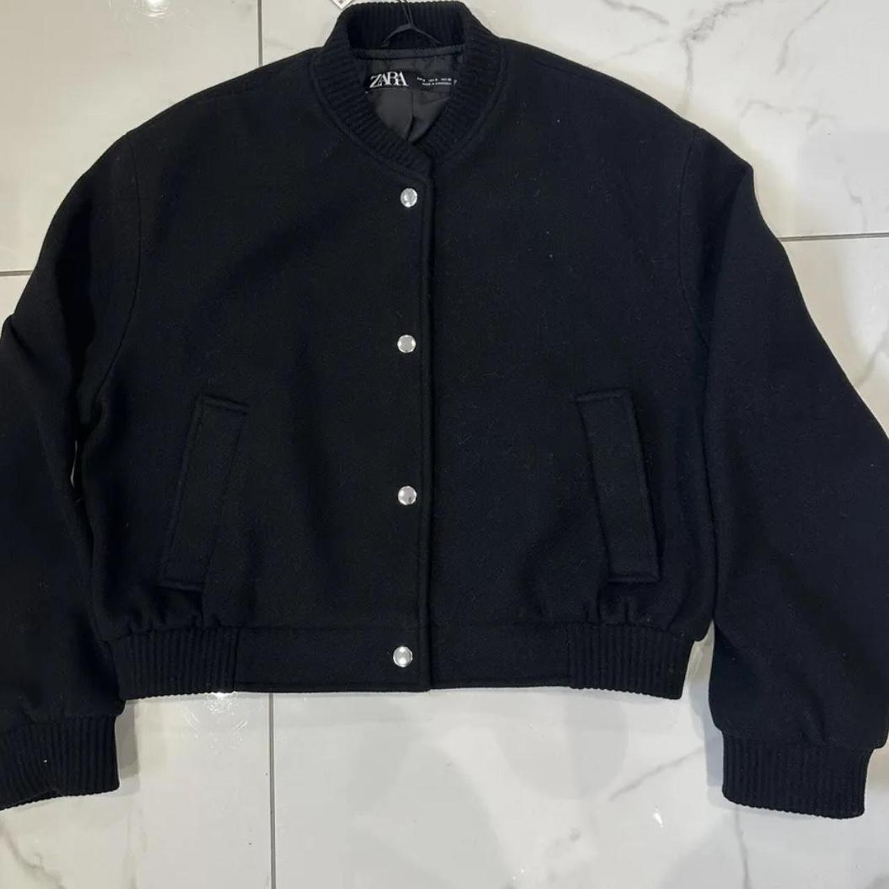 Zara black crop wool bomber jacket Brand new!... - Depop