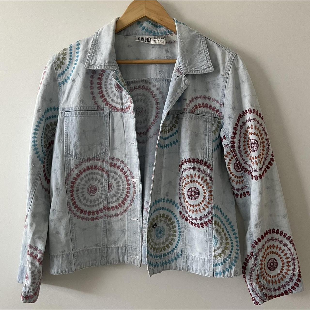 Vintage Funky Denim Jacket Circle Design Chicos... - Depop