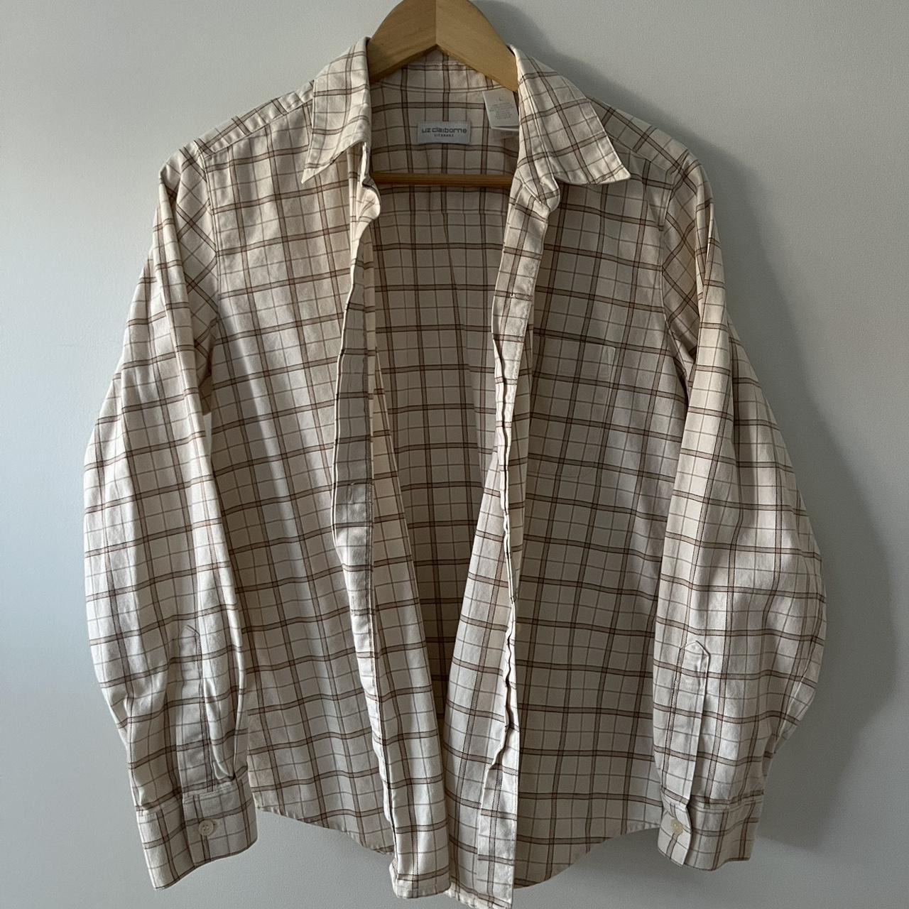 L Liz Claiborne Beige And Brown Flannel 100 Depop