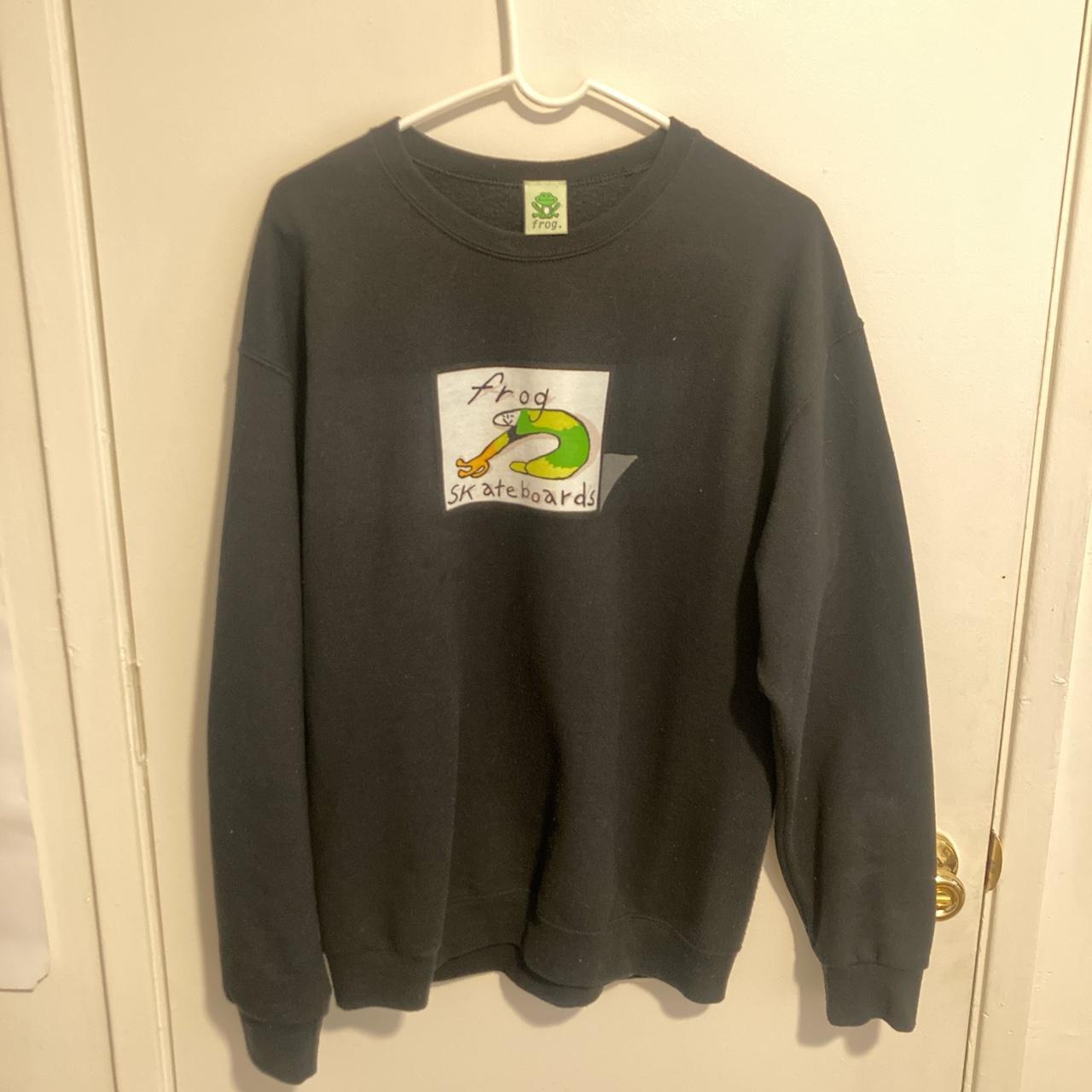 Frog crew neck sweater. Classic logo black size mens... - Depop