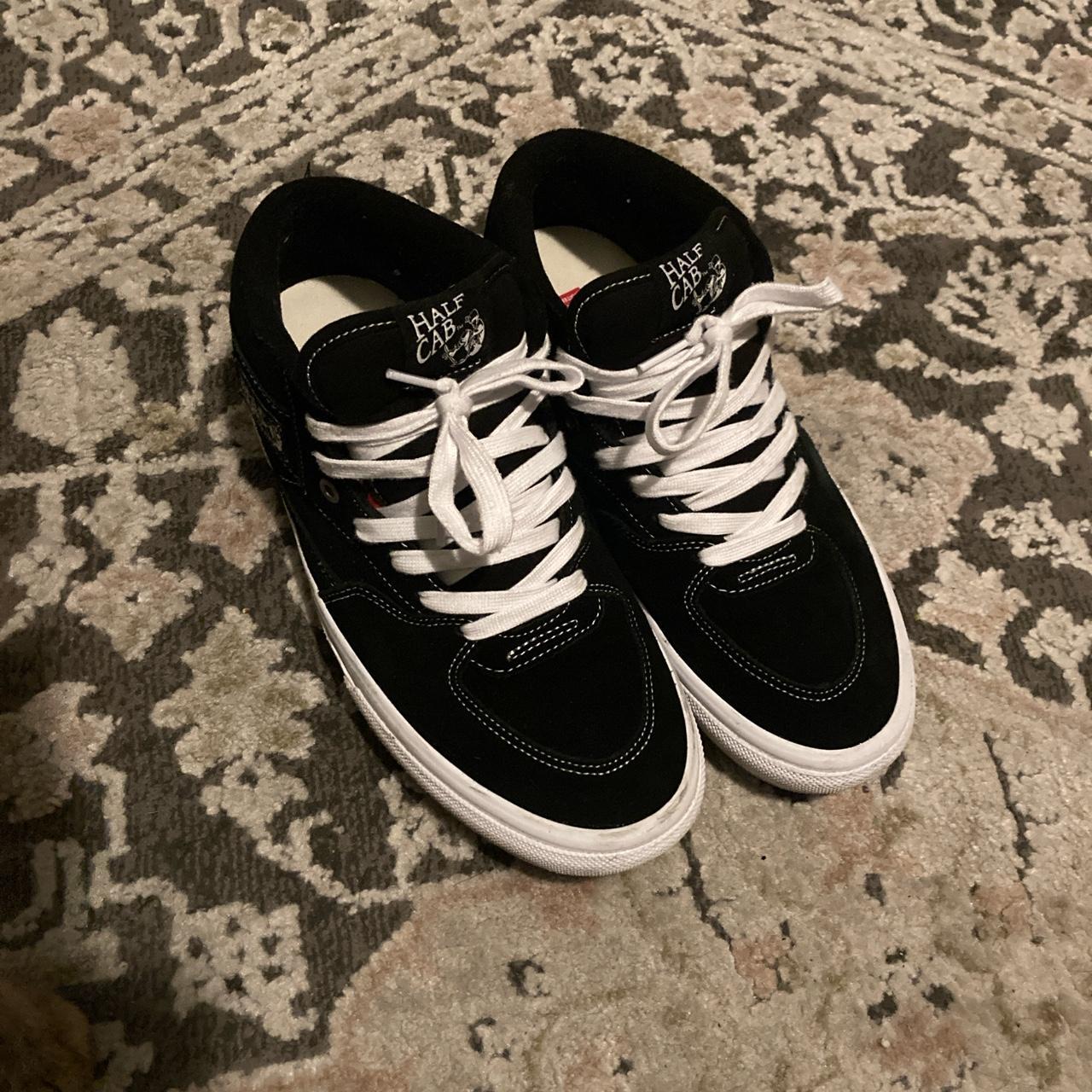 Vans Half Cab’s. Size 9. Black suede with white sole... - Depop
