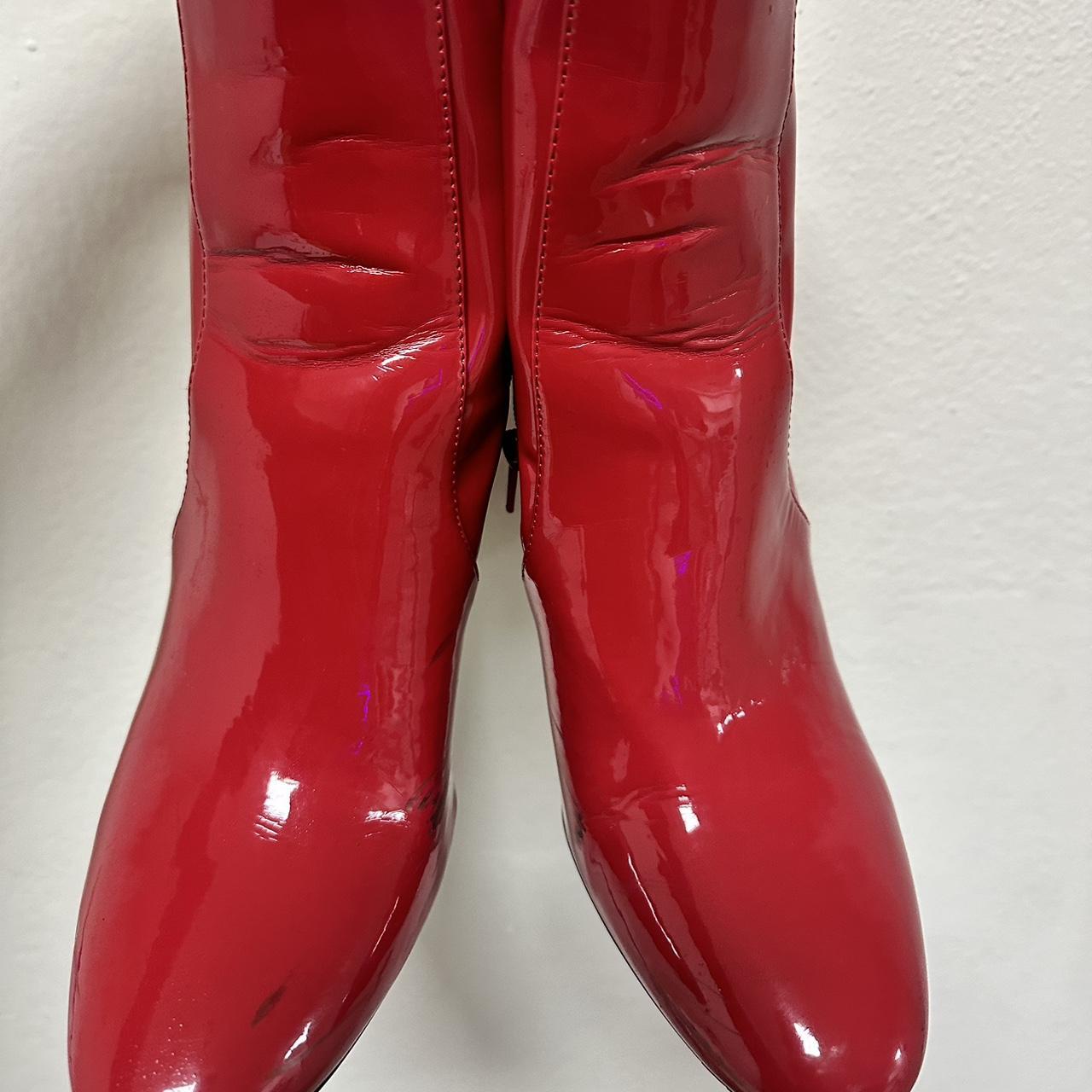Shiny Red patent leather boots from Aldo Size... - Depop