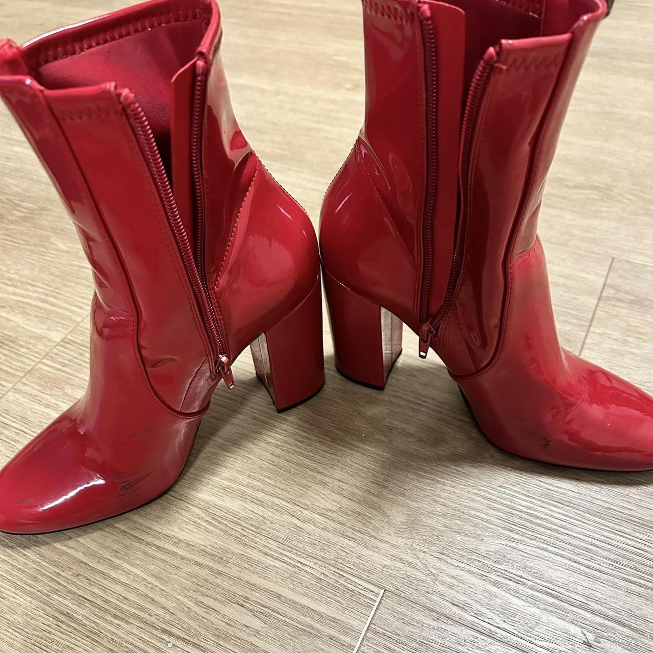 Shiny Red patent leather boots from Aldo Size... - Depop