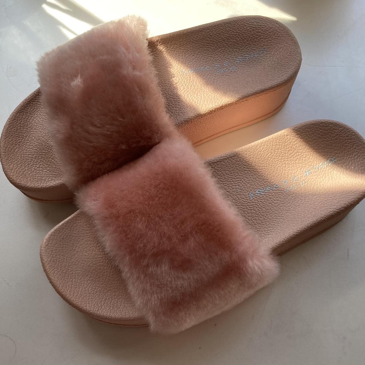 Y2K Platform Pink Fuzzy Slides - Depop