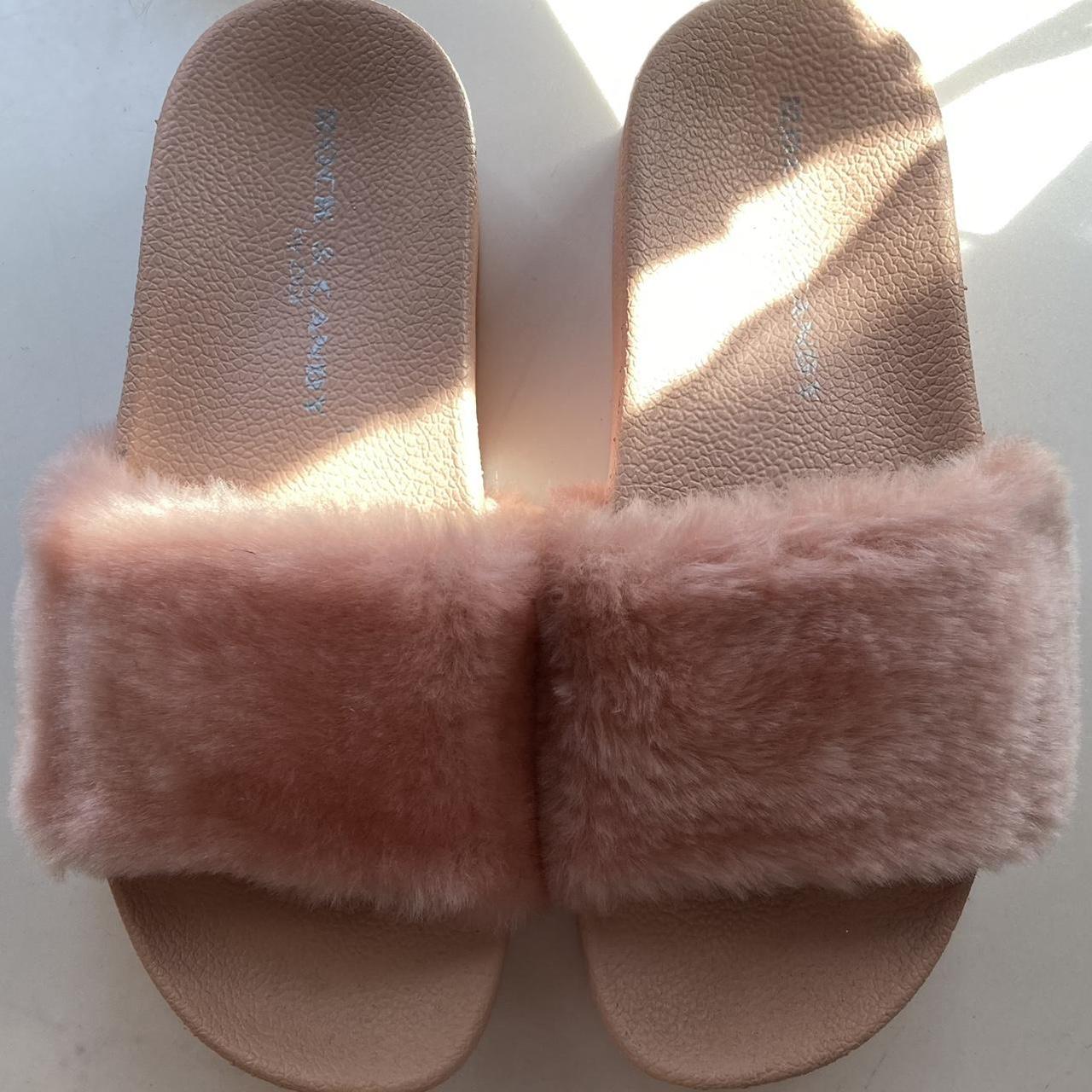 Y2K Platform Pink Fuzzy Slides - Depop