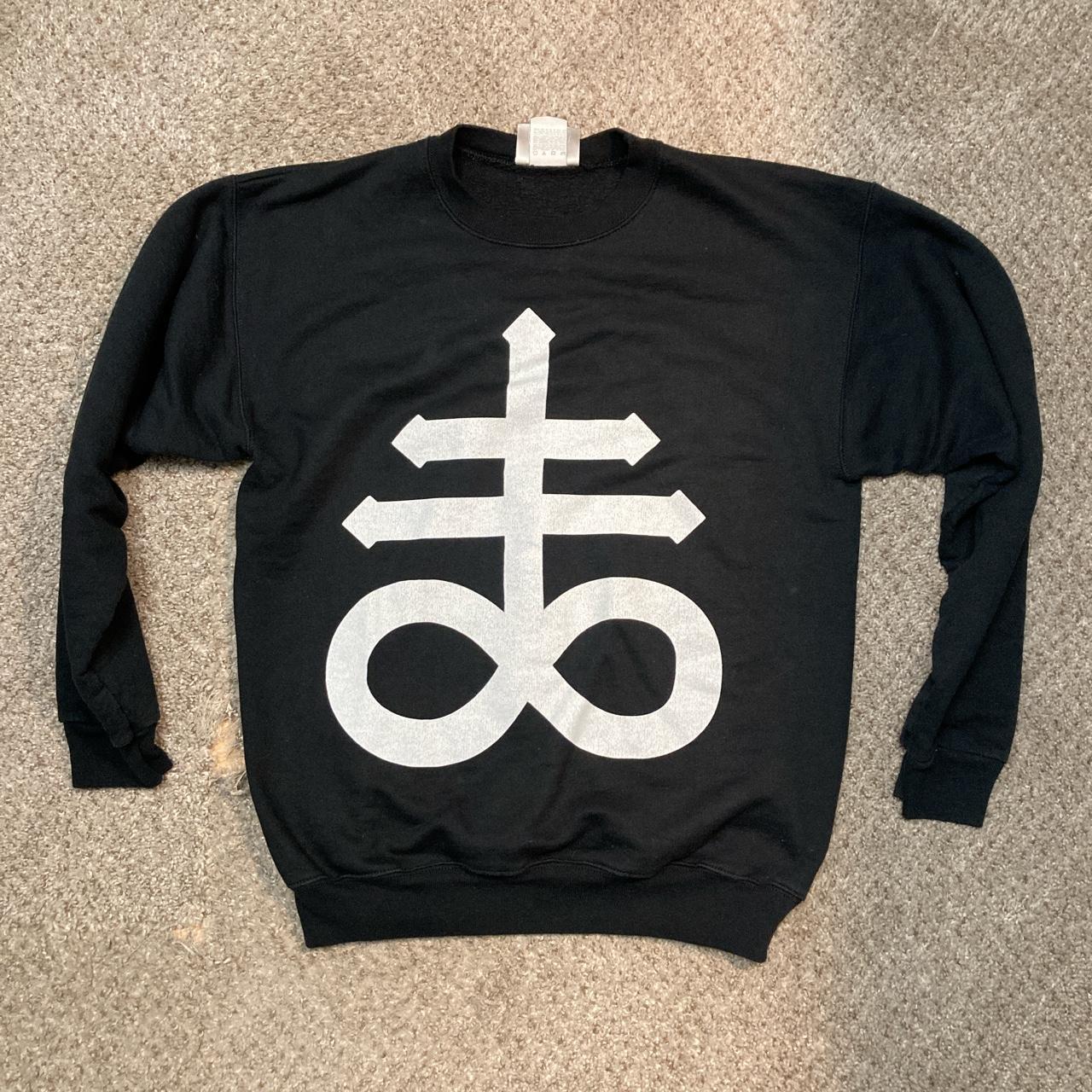 SMALL Leviathan Cross / Satanic Cross black crew... | Depop