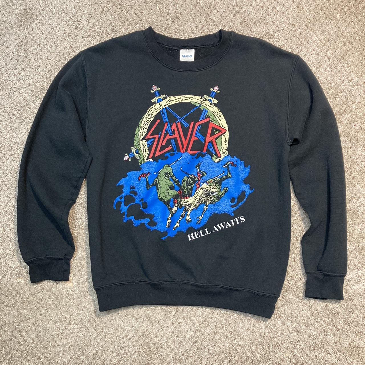 SLAYER HELL AWAITS small black crewneck... - Depop