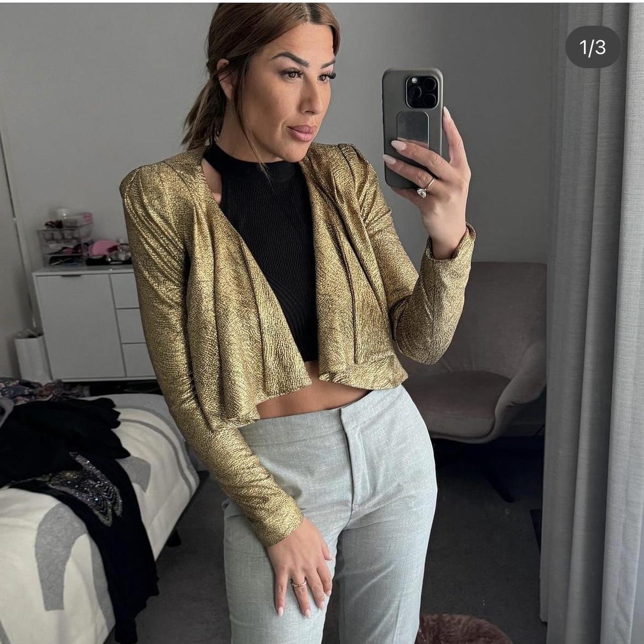 Gold metallic crop jacket from white suede - Depop