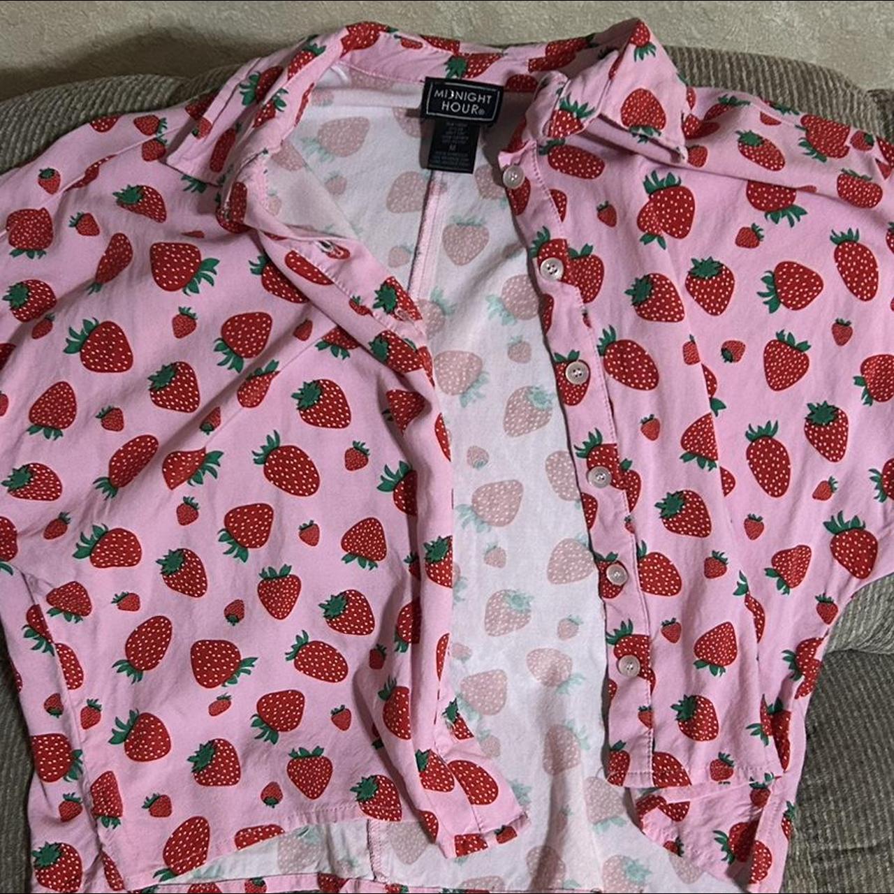 Strawberry button up cropped top #strawberry... - Depop