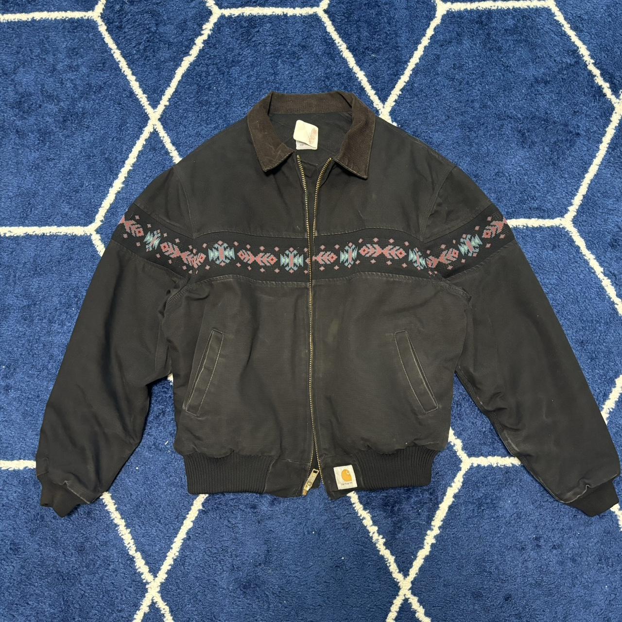Perfect 90s Carhartt Aztec black jacket. Size xxl... - Depop