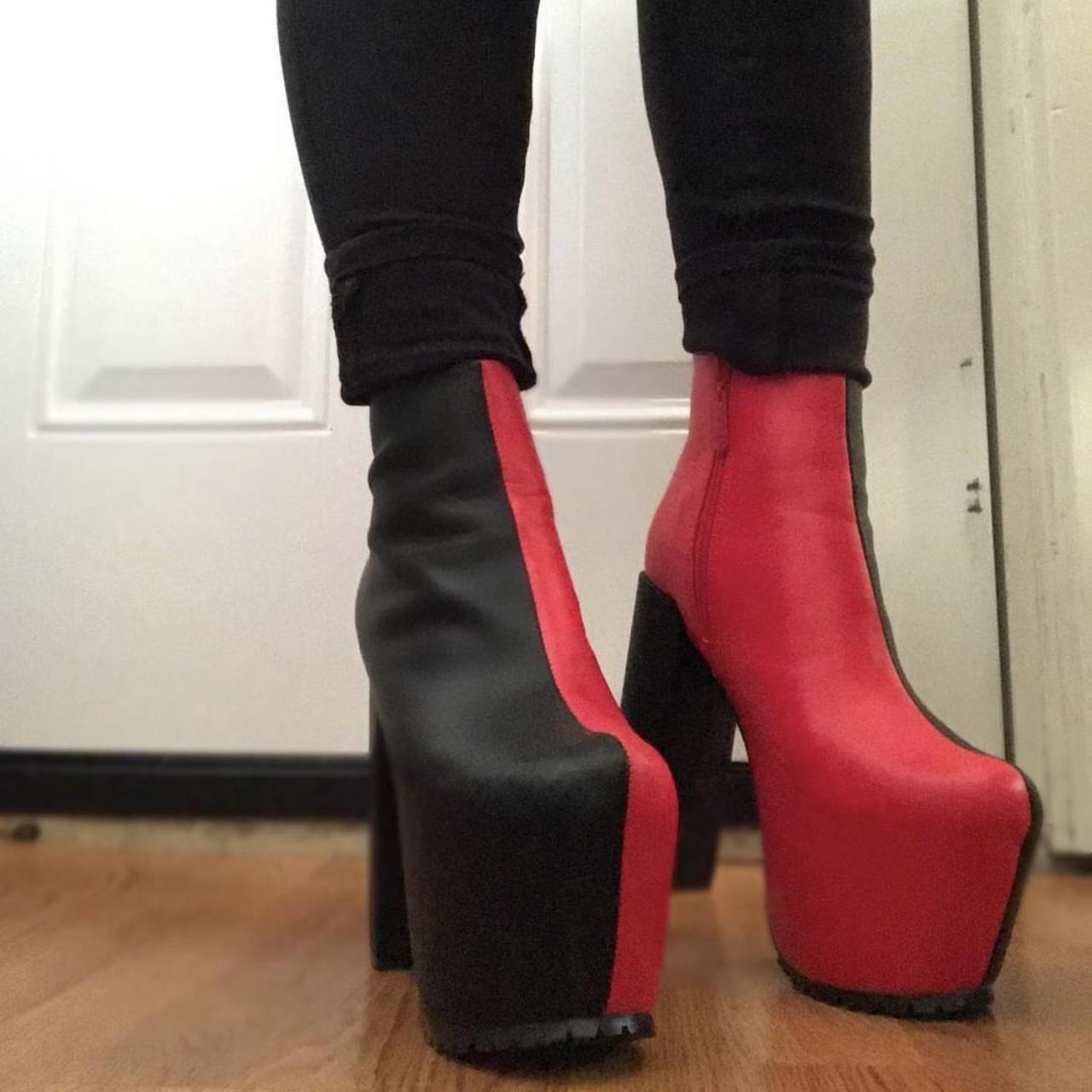 Iron fist platform split black and red booties.... - Depop