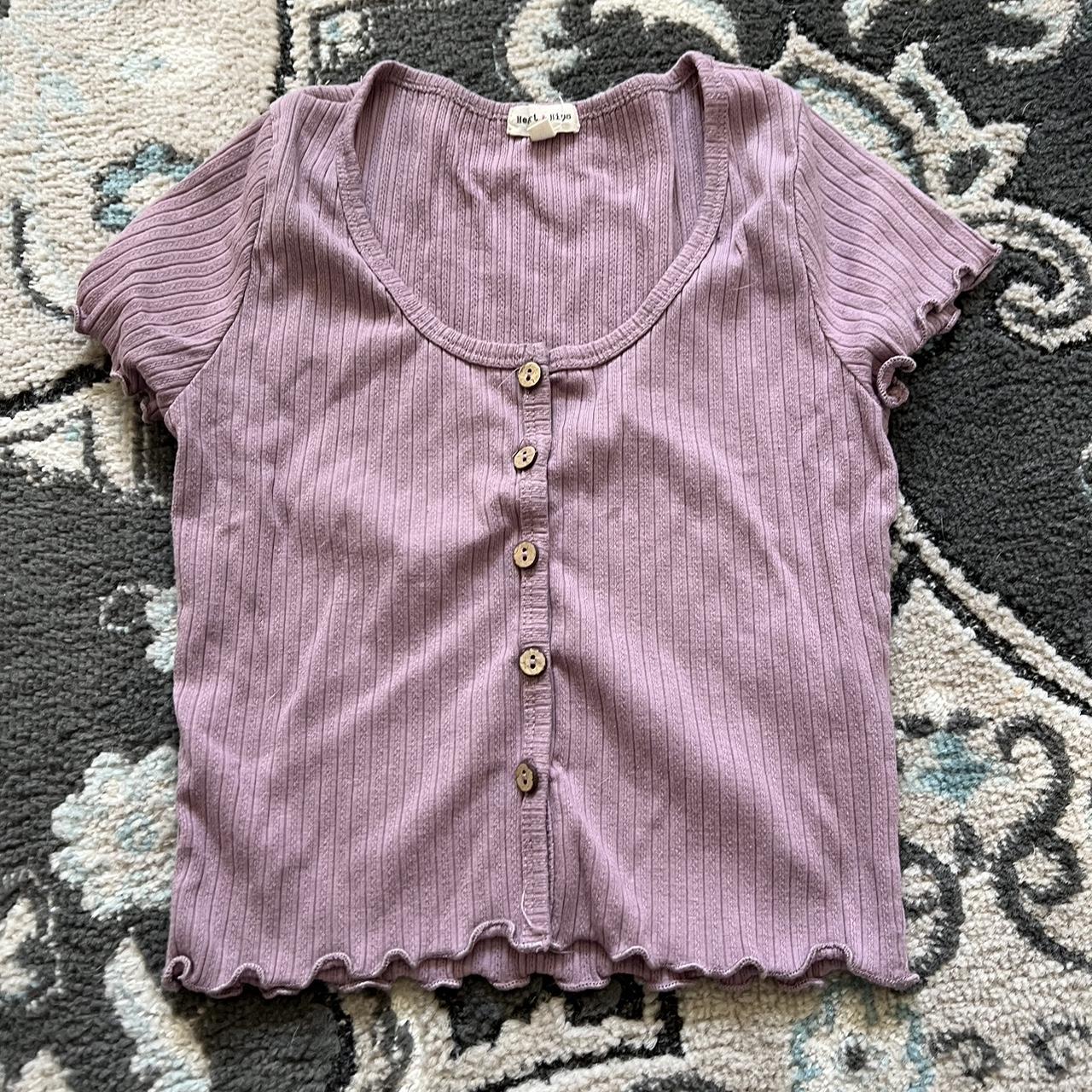 heart & hips purple ribbed shirt with lettuce trim,... - Depop