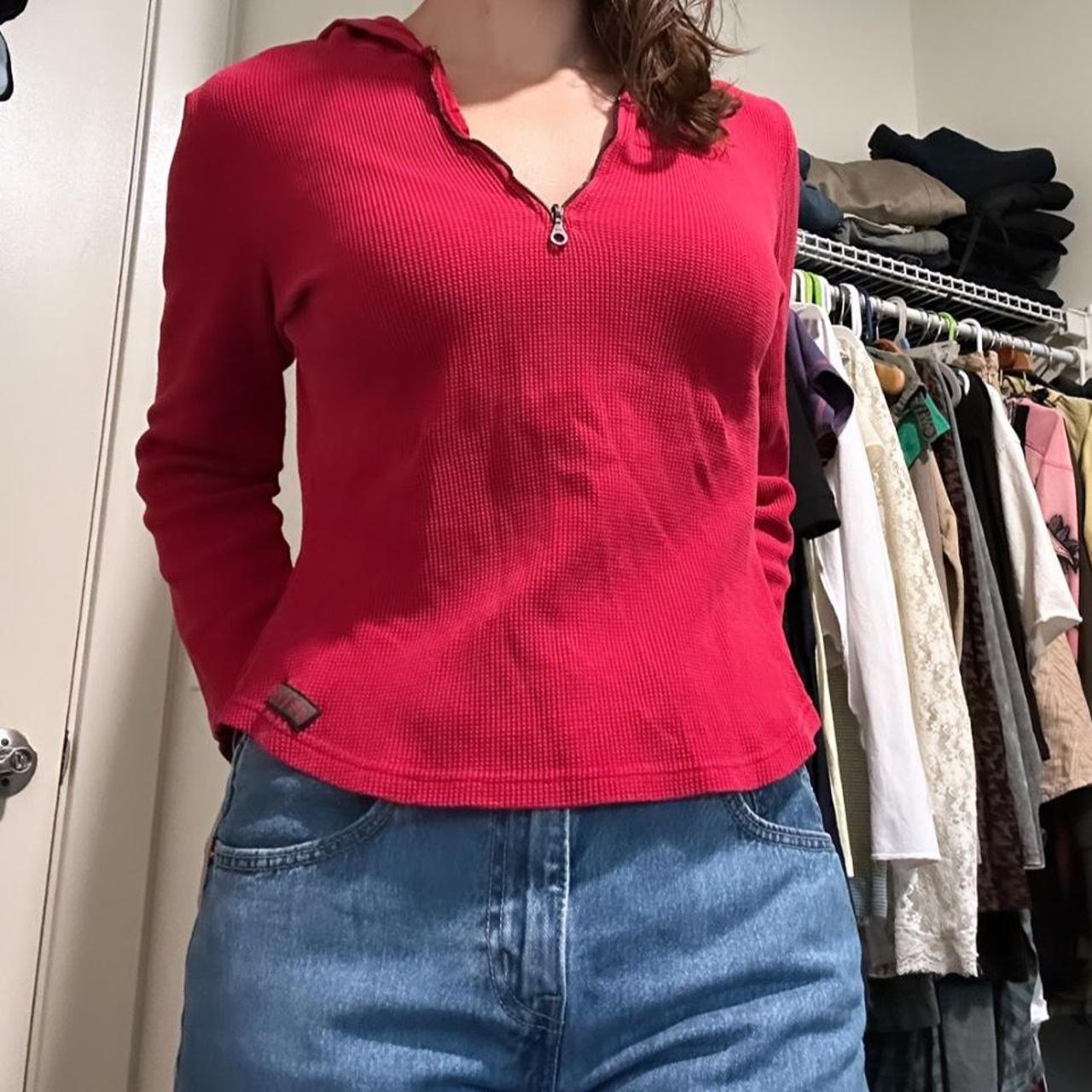 Red partial zip up sweater/hoodie shirt #fallstyle... - Depop