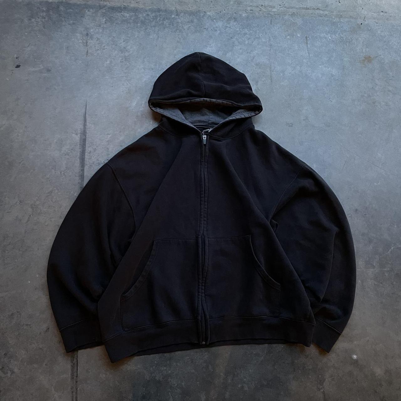 Black Blank Zip Up Hoodie 🔹Size: L 🔹All Flaws Shown... - Depop