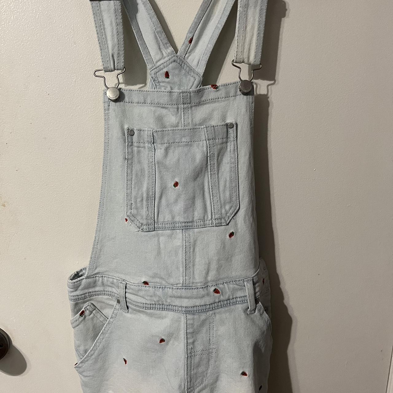 strawberry light wash overalls super cute overalls!... - Depop