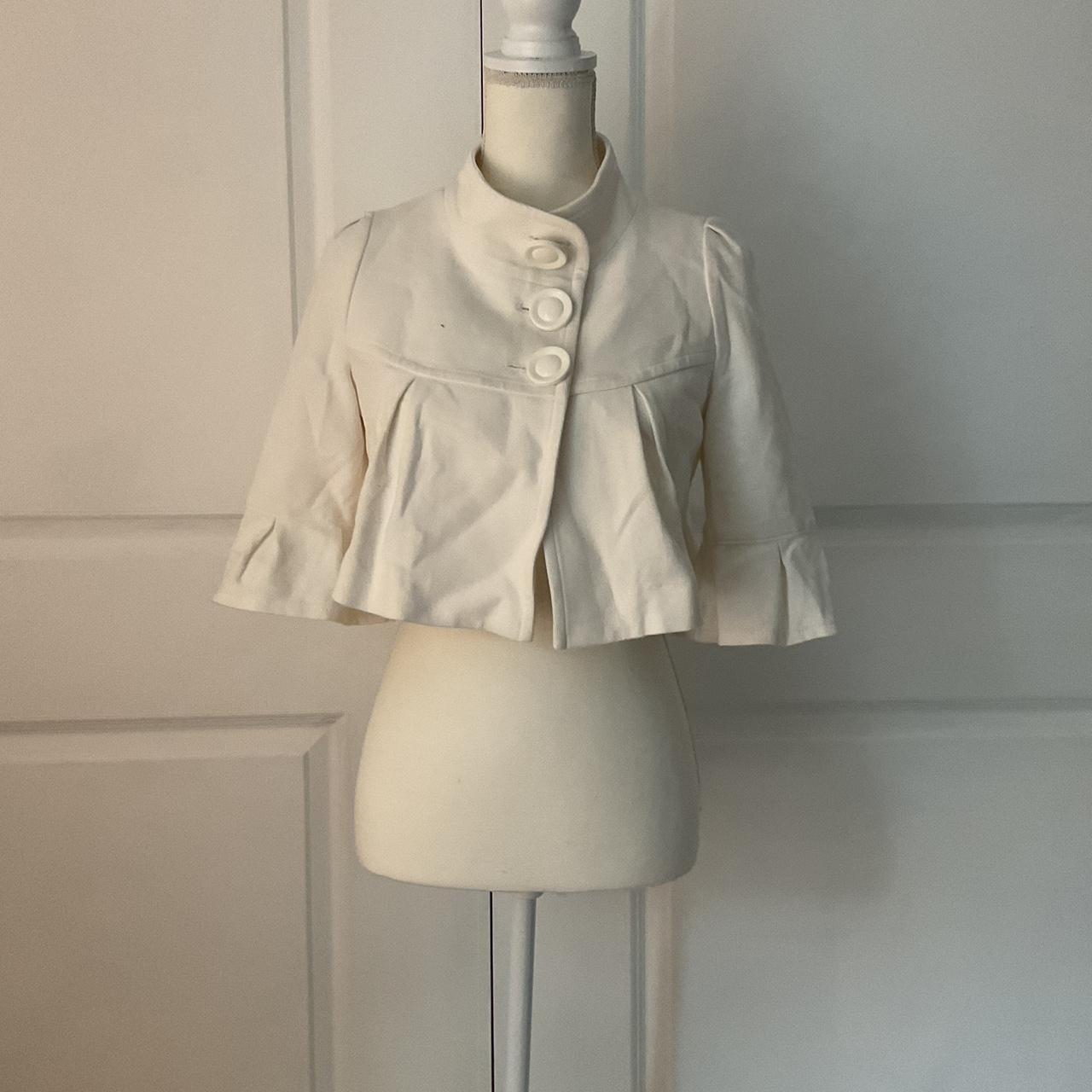 Unique cropped stylish white top with three big... - Depop