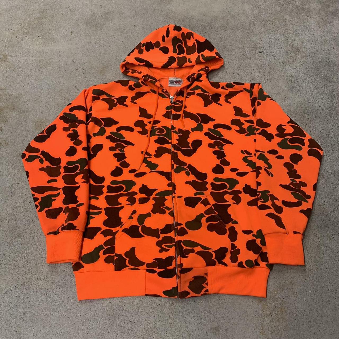 Vintage 80s Orange Duck Camo Thermal Lined Zip Up... | Depop