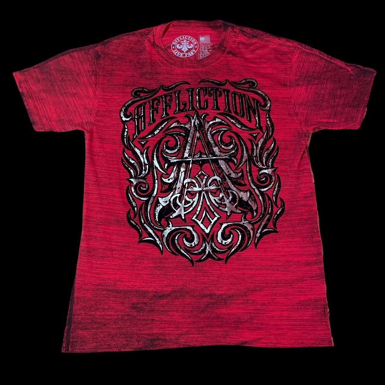 Affliction Men's Red and Black T-shirt | Depop