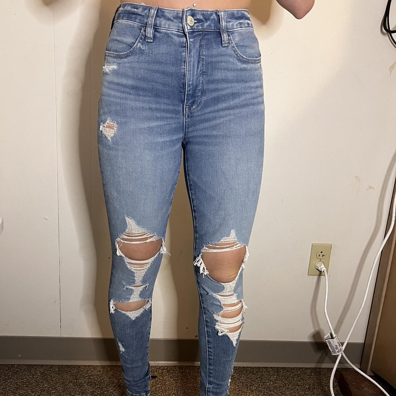 american eagle super hi rise ripped jeans - Depop
