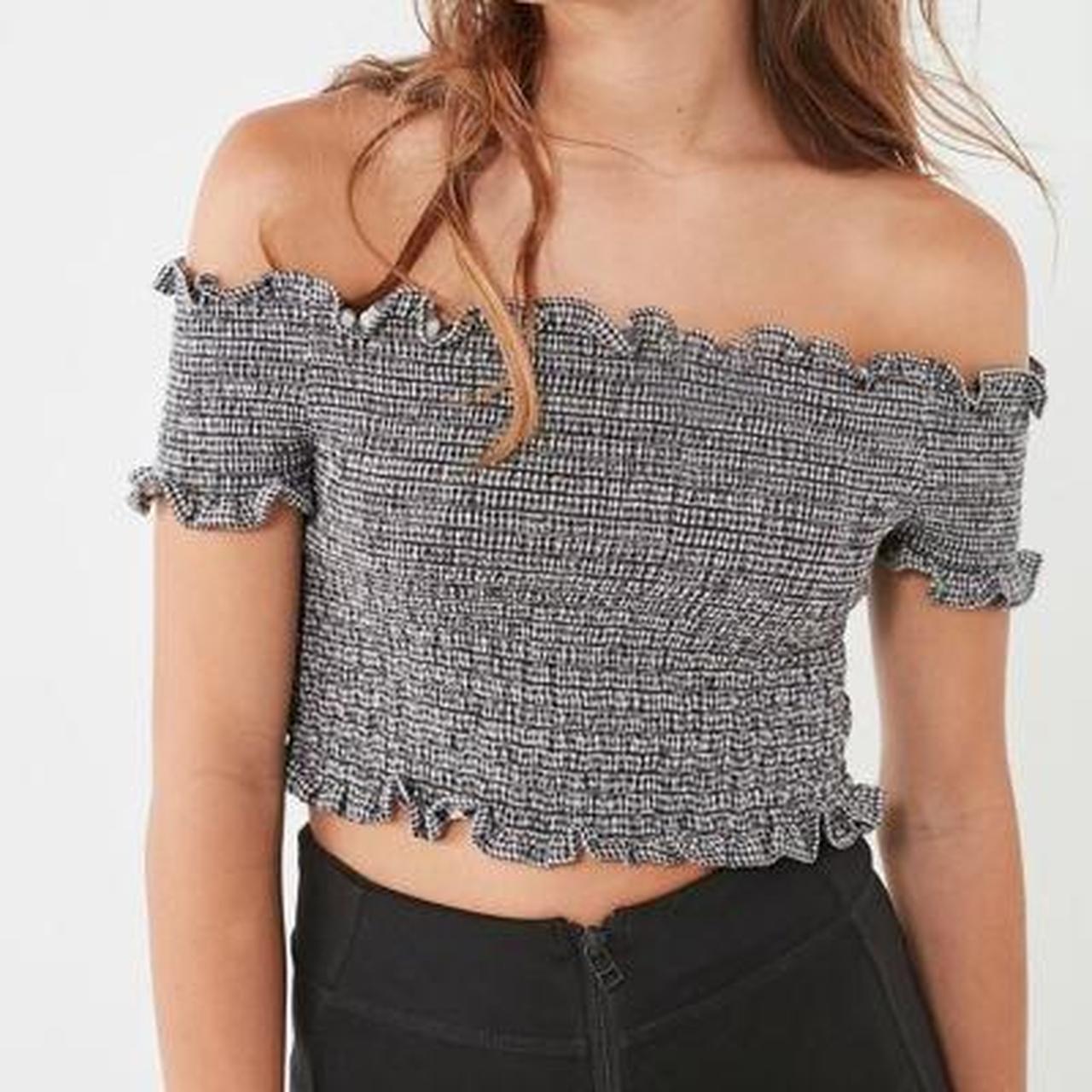 Ecote Smocked Bardot Crop Top Depop