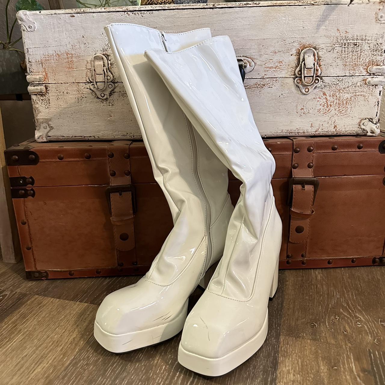 White Go go boots Size 8 Only worn once, has some... - Depop