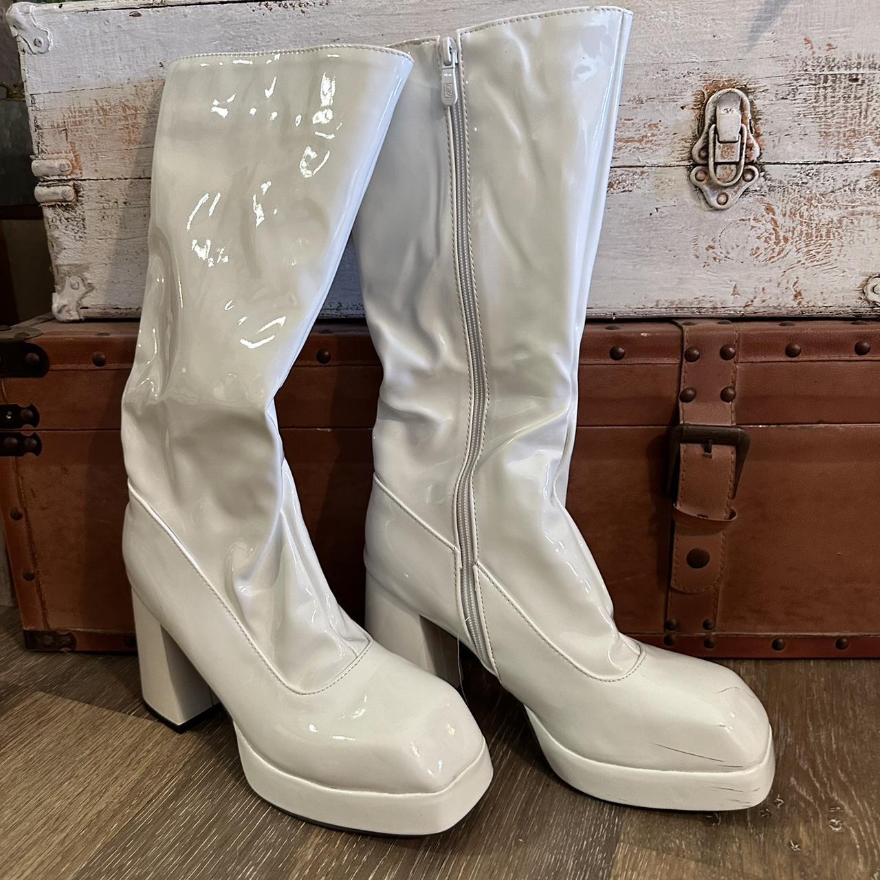 White Go go boots Size 8 Only worn once, has some... - Depop