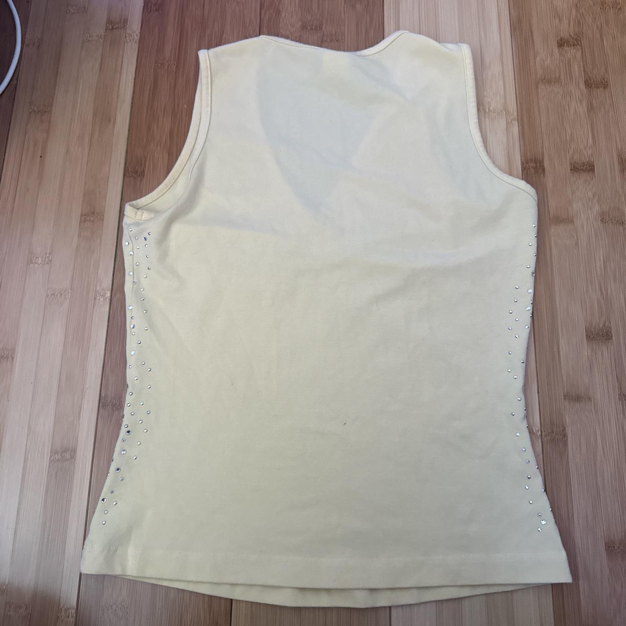 Pastel yellow y2k rhinestone top. Size Large. Small... - Depop