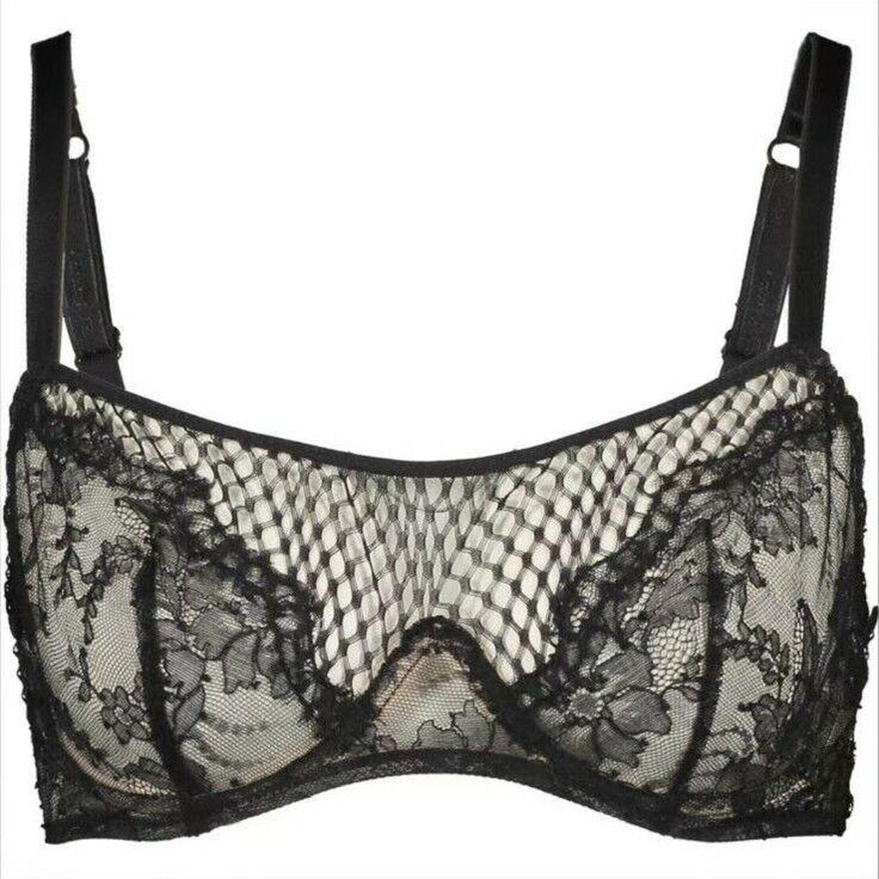 CHANTAL THOMASS Black Floral Mesh Bra 32D... - Depop