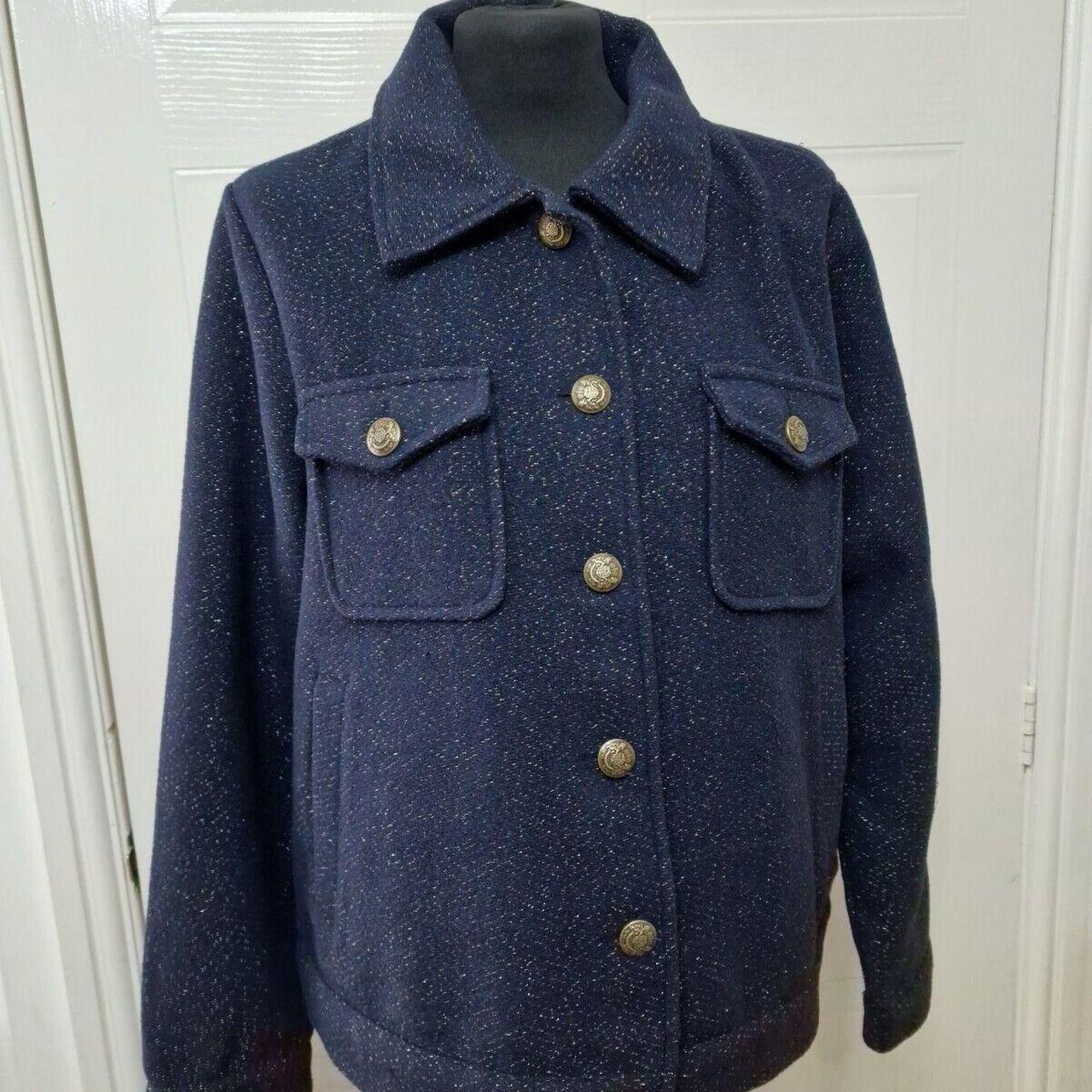 Ana Jakobs Womens Blue Gold Dots Jacket Size L 14 New. - Depop