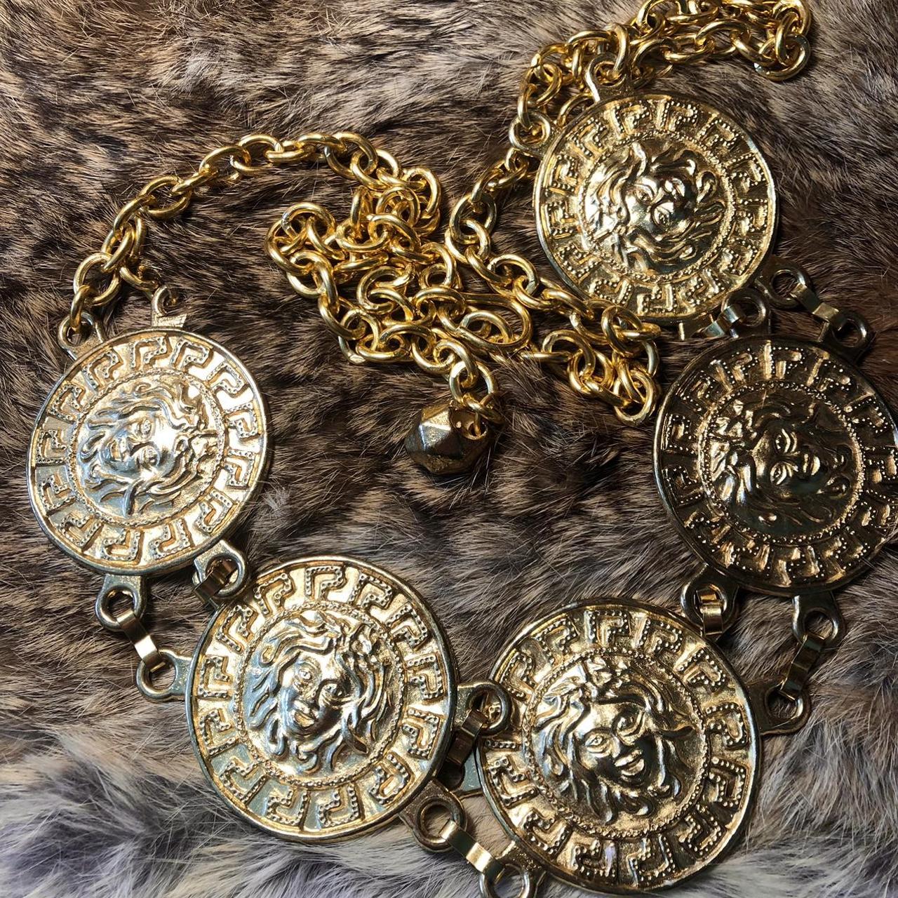 Vintage gold toned Medusa Greek key belt. Stylish... - Depop