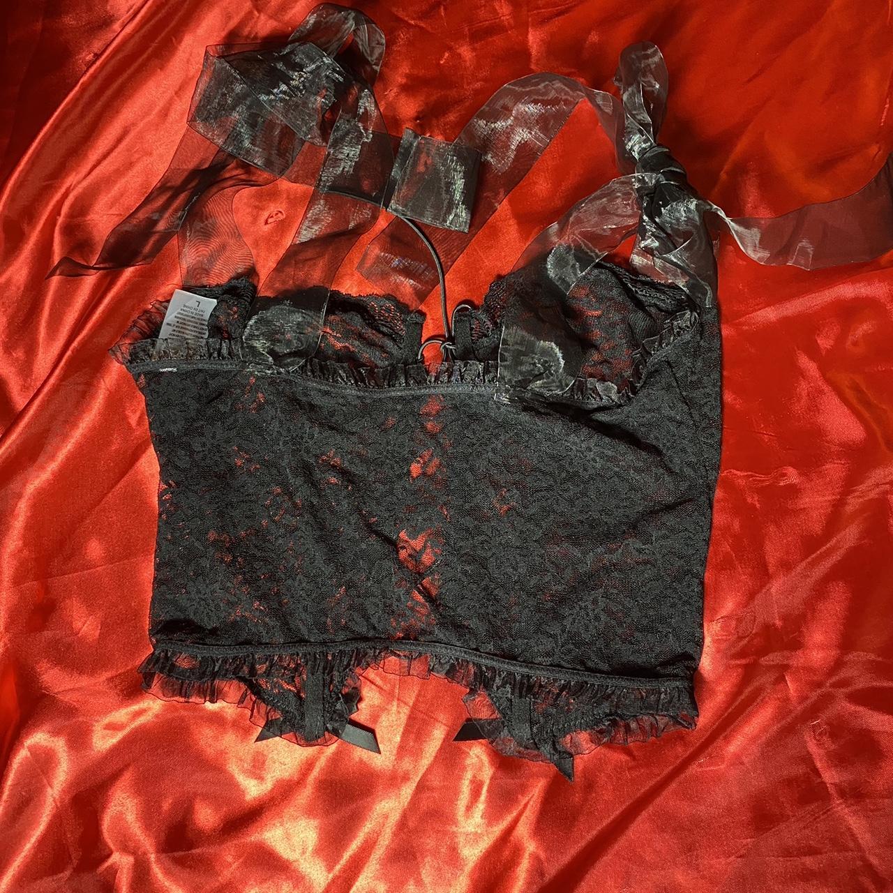 Black lace corset with underwire 🖤🔗 ribbon straps 🎀... - Depop