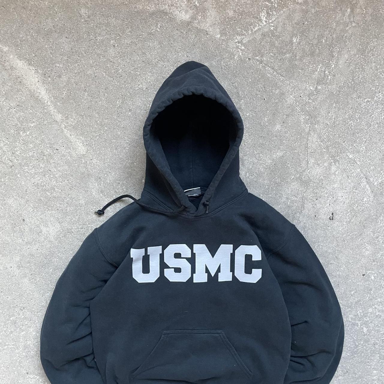 99s vintage black USMC hoodie great heavyweight... | Depop