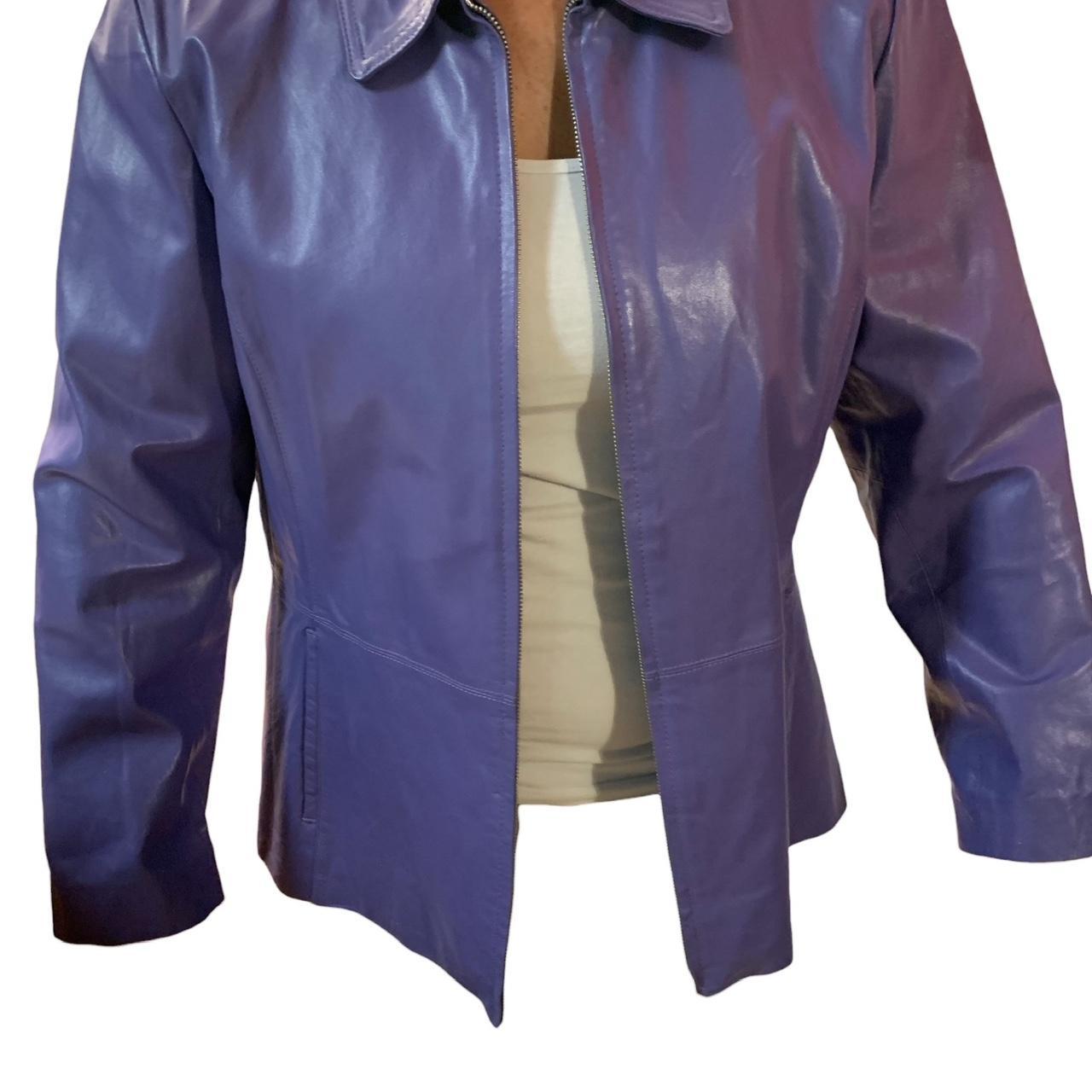 Worthington purple/lilac zip-up leather jacket... - Depop