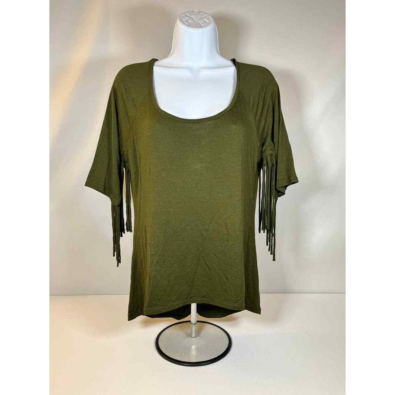 VTG Vintage Boho Green Top with Fringe on Sleeves... - Depop